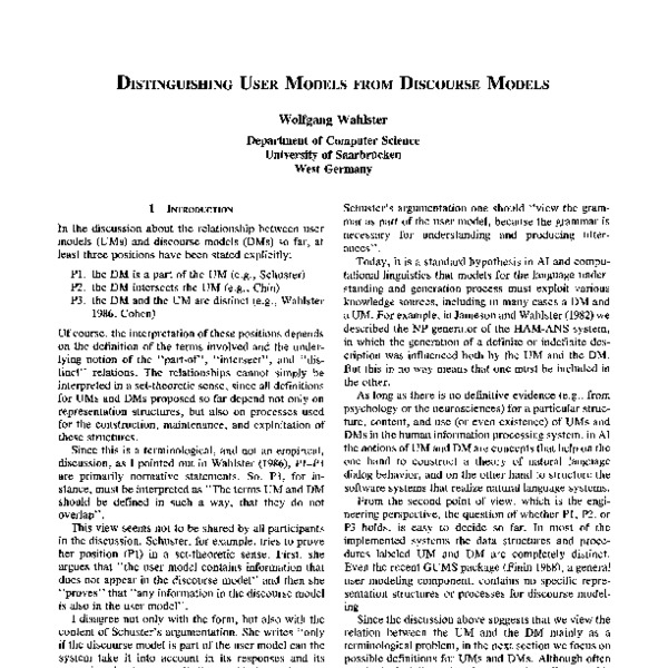 Distinguishing User Models From Discourse Models - ACL Anthology