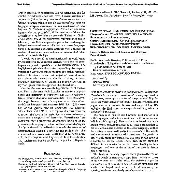 Book Reviews: Computational Linguistics: An International Handbook on ...