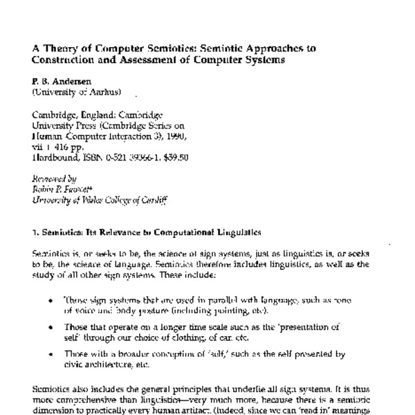 Book Reviews: A Theory of Computer Semiotics: Semiotic Approaches to ...