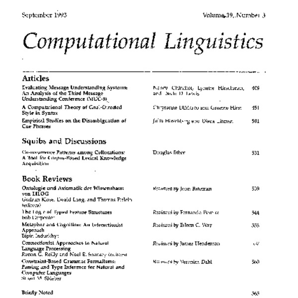 Computational Linguistics, Volume 19, Number 3, September 1993 - ACL ...