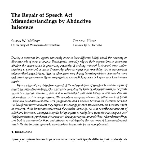 The Repair of Speech Act Misunderstandings by Abductive Inference - ACL ...