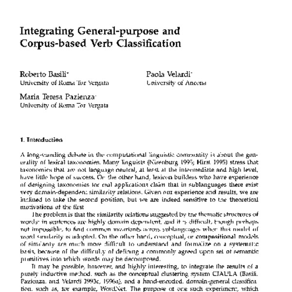 Integrating General-purpose and Corpus-based Verb Classification - ACL ...