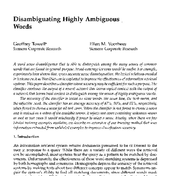 Disambiguating Highly Ambiguous Words - ACL Anthology