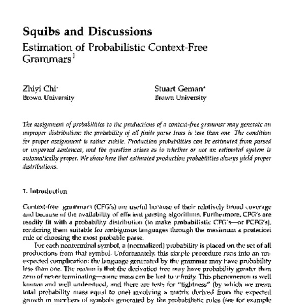 Estimation of Probabilistic Context-Free Grammars - ACL Anthology