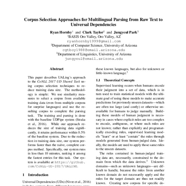 Corpus Selection Approaches for Multilingual Parsing from Raw Text to ...