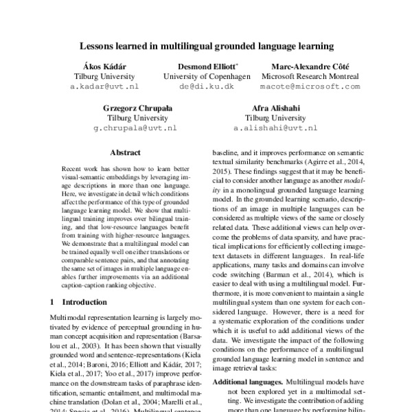 Lessons Learned In Multilingual Grounded Language Learning Acl Anthology