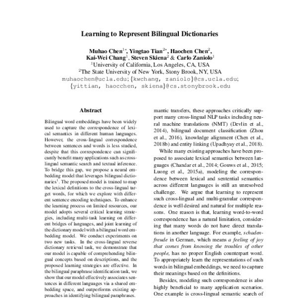 Learning to Represent Bilingual Dictionaries - ACL Anthology