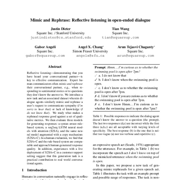 Mimic and Rephrase: Reflective Listening in Open-Ended Dialogue - ACL ...
