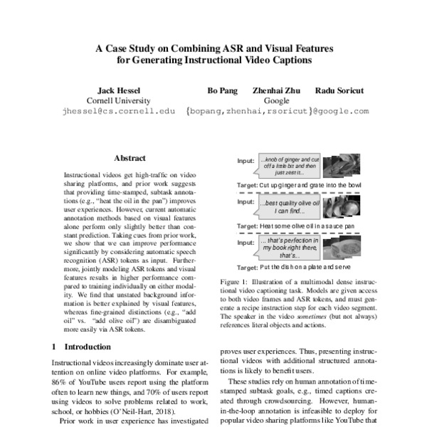 A Case Study on Combining ASR and Visual Features for Generating ...