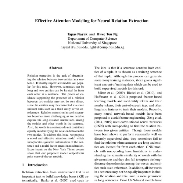 Effective Attention Modeling for Neural Relation Extraction - ACL Anthology