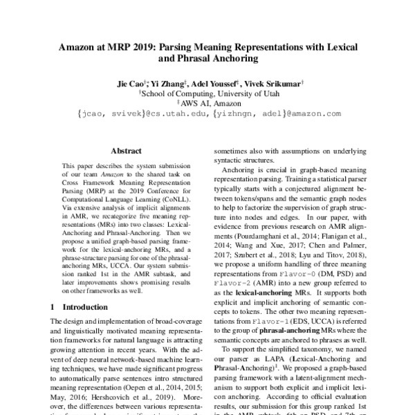 Amazon at MRP 2019: Parsing Meaning Representations with Lexical and ...