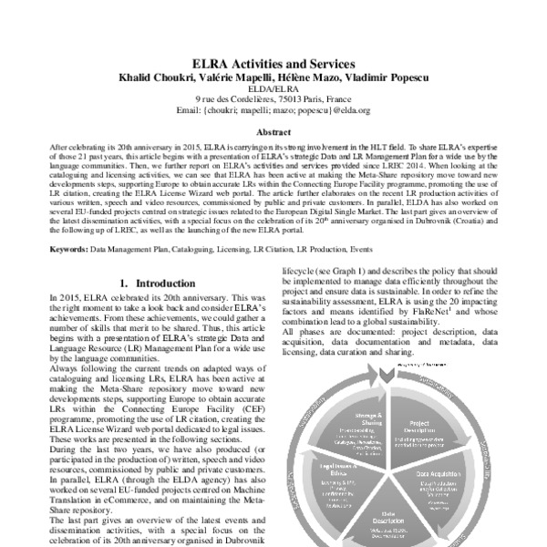 ELRA Activities and Services - ACL Anthology