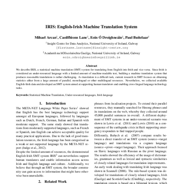 IRIS: English-Irish Machine Translation System - ACL Anthology