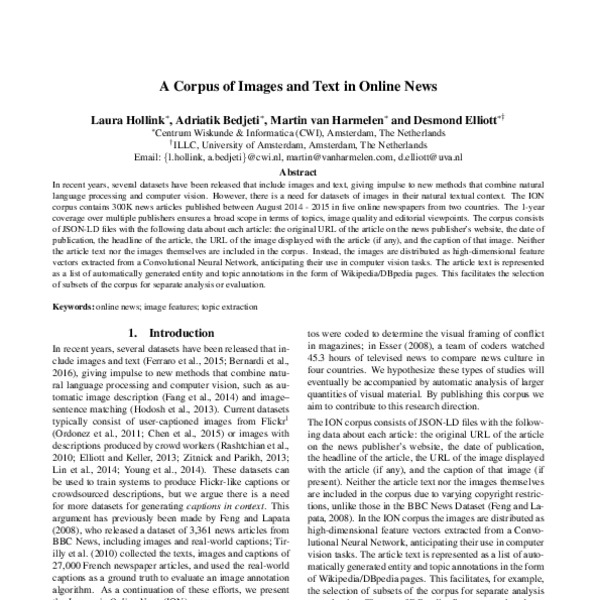 A Corpus of Images and Text in Online News - ACL Anthology