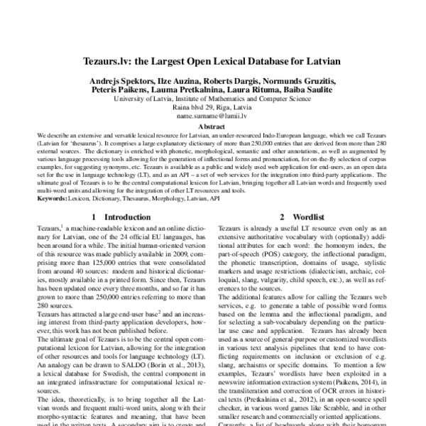 Tēzaurs.lv: the Largest Open Lexical Database for Latvian - ACL Anthology