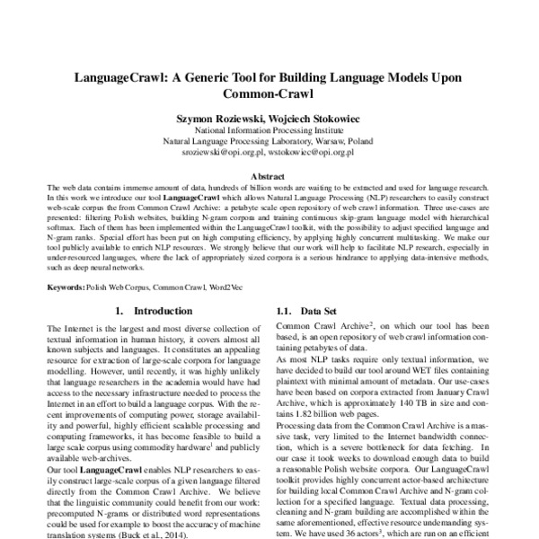 LanguageCrawl: A Generic Tool for Building Language Models Upon Common ...