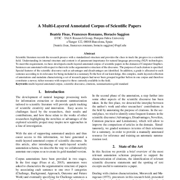 A Multi-Layered Annotated Corpus of Scientific Papers - ACL Anthology