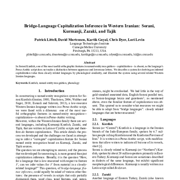 Bridge-Language Capitalization Inference in Western Iranian: Sorani ...