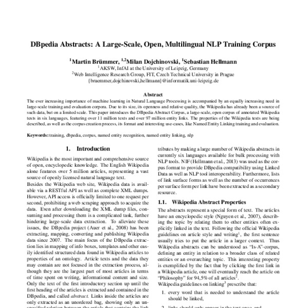 DBpedia Abstracts: A Large-Scale, Open, Multilingual NLP Training ...