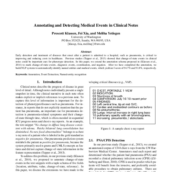 Annotating and Detecting Medical Events in Clinical Notes - ACL Anthology