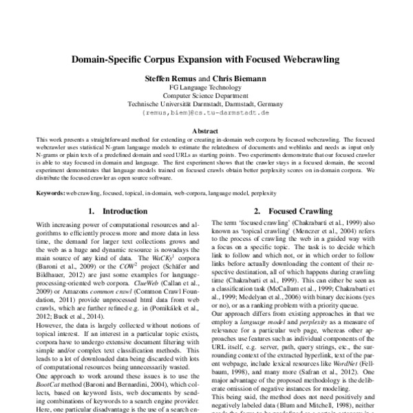 Domain-Specific Corpus Expansion with Focused Webcrawling - ACL Anthology