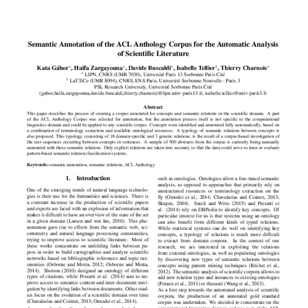 Semantic Annotation of the ACL Anthology Corpus for the Automatic ...