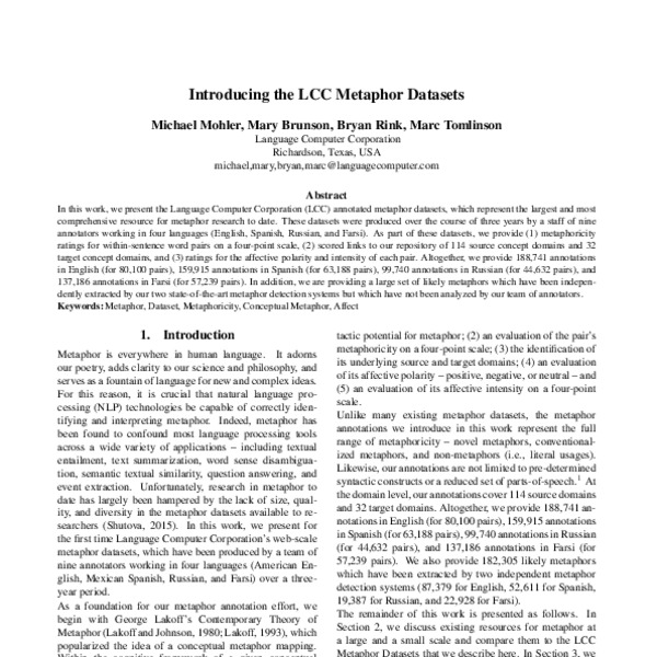 Introducing the LCC Metaphor Datasets - ACL Anthology
