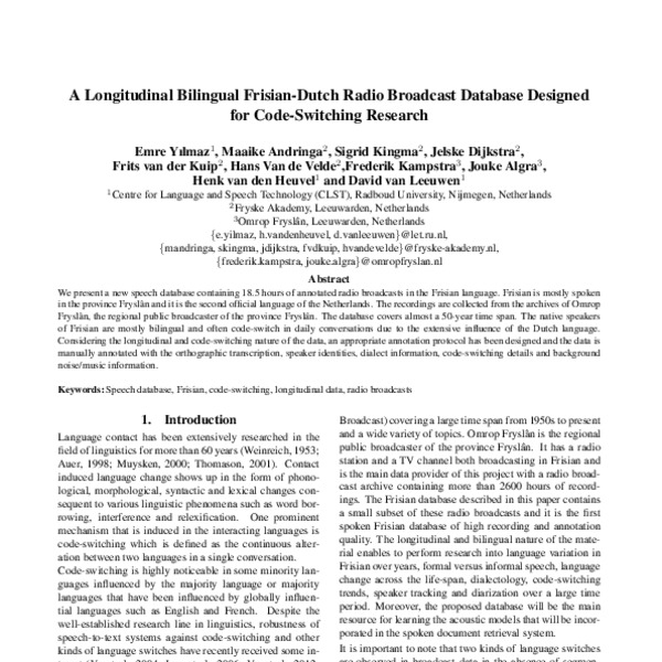 A Longitudinal Bilingual Frisian-Dutch Radio Broadcast Database ...