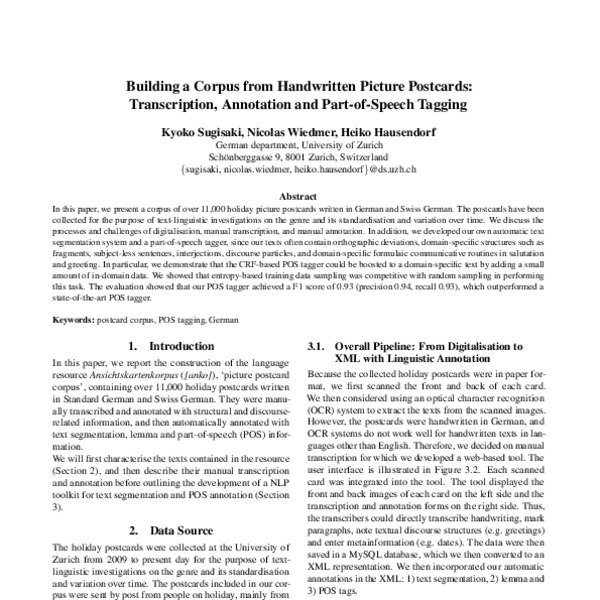 Building a Corpus from Handwritten Picture Postcards: Transcription ...