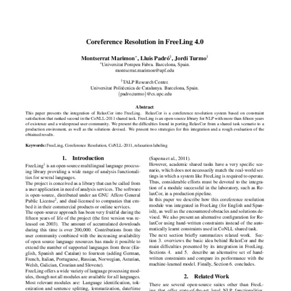 Coreference Resolution in FreeLing 4.0 - ACL Anthology