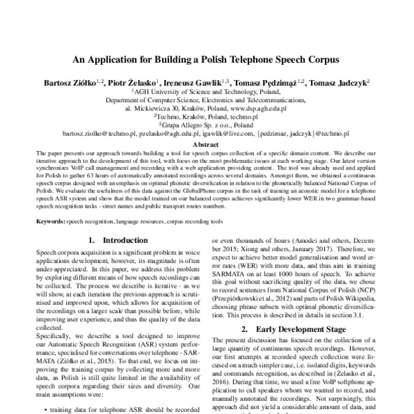 An Application for Building a Polish Telephone Speech Corpus - ACL ...