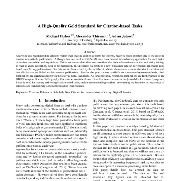 A High-Quality Gold Standard for Citation-based Tasks - ACL Anthology