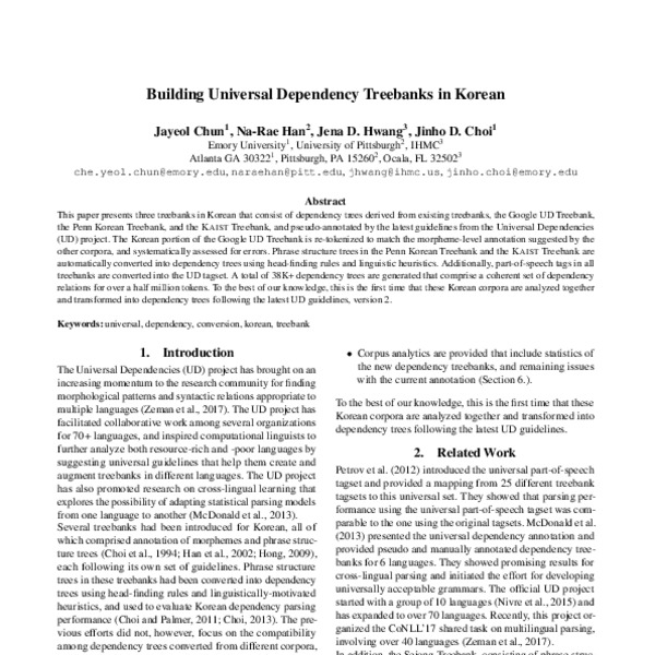 Building Universal Dependency Treebanks in Korean - ACL Anthology