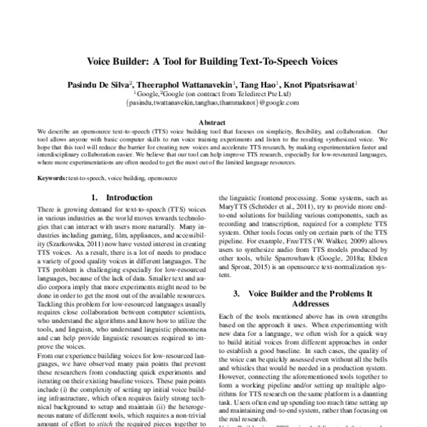 Voice Builder: A Tool for Building Text-To-Speech Voices - ACL Anthology