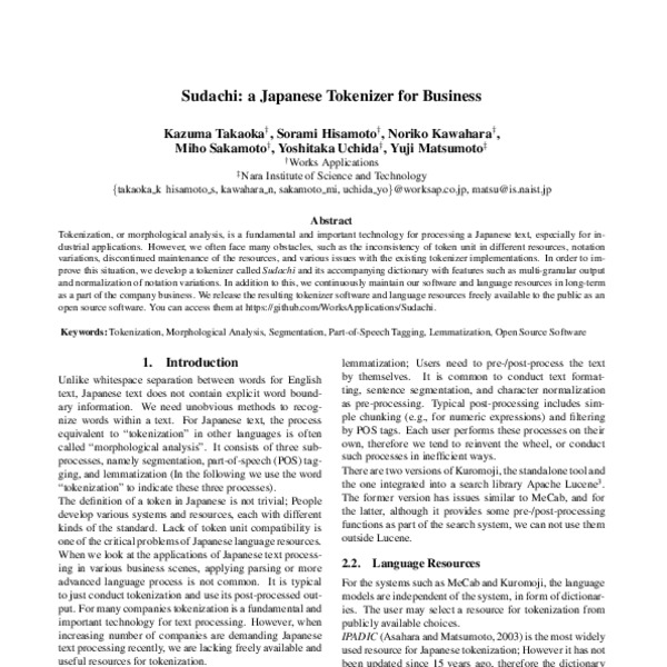 Sudachi: a Japanese Tokenizer for Business - ACL Anthology