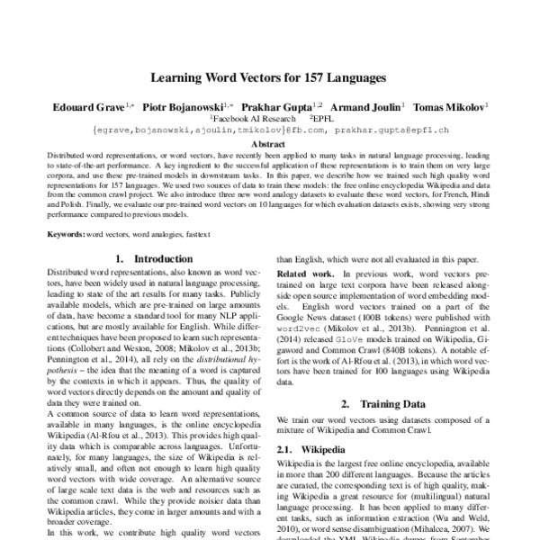 Learning Word Vectors for 157 Languages - ACL Anthology