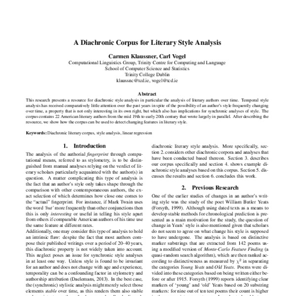 A Diachronic Corpus for Literary Style Analysis - ACL Anthology