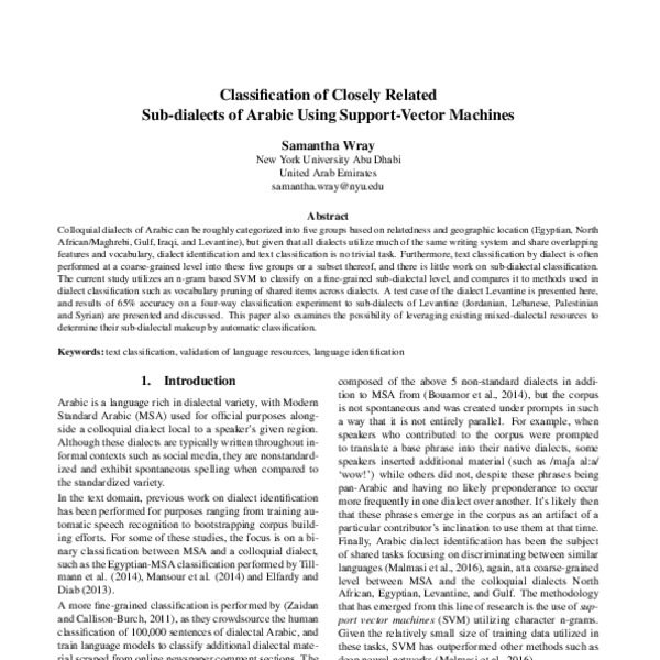 Classification of Closely Related Sub-dialects of Arabic Using Support-Vector Machines - ACL ...