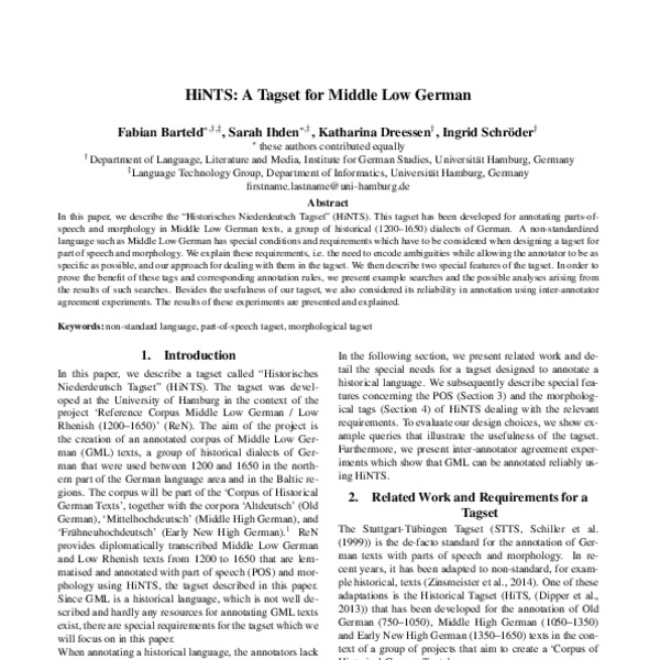 HiNTS: A Tagset for Middle Low German - ACL Anthology