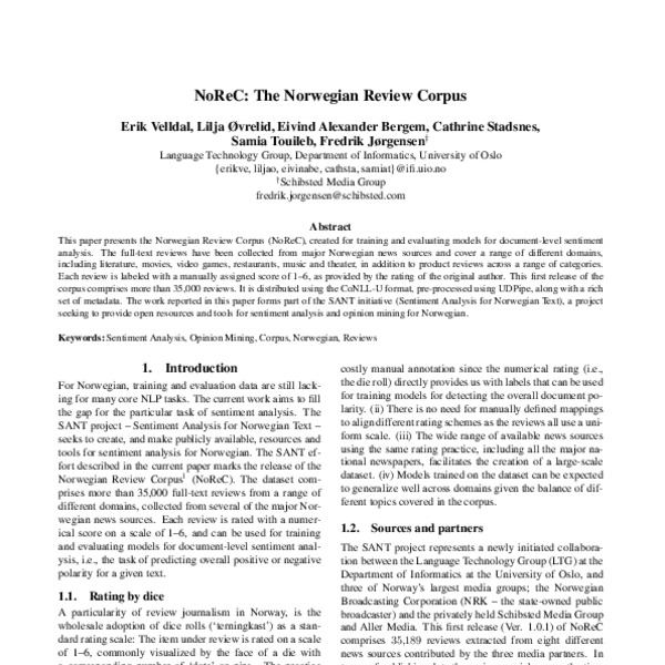 NoReC: The Norwegian Review Corpus - ACL Anthology