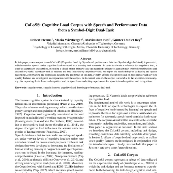 CoLoSS: Cognitive Load Corpus with Speech and Performance Data from a ...