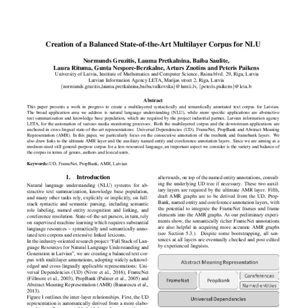 Creation of a Balanced State-of-the-Art Multilayer Corpus for NLU - ACL ...