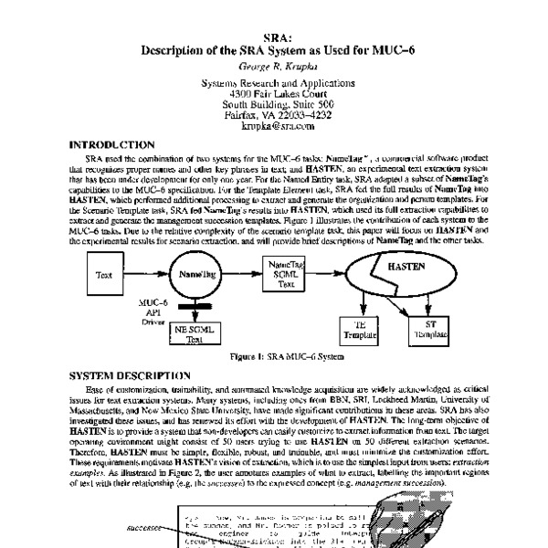 SRA: Description of the SRA System as Used for MUC-6 - ACL Anthology