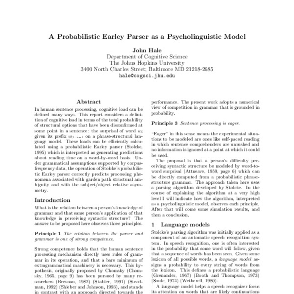 A Probabilistic Earley Parser as a Psycholinguistic Model - ACL Anthology