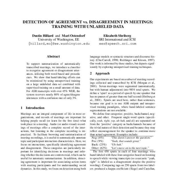 Detection Of Agreement vs. Disagreement In Meetings: Training With ...