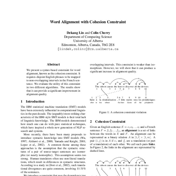 Word Alignment with Cohesion Constraint - ACL Anthology