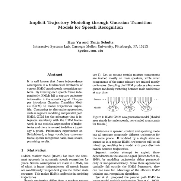 Implicit Trajectory Modeling through Gaussian Transition Models for ...