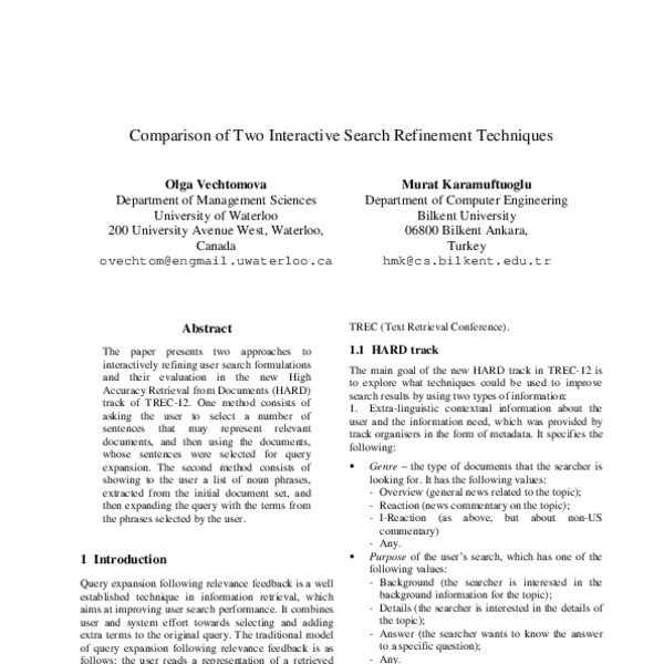 Comparison of Two Interactive Search Refinement Techniques - ACL Anthology