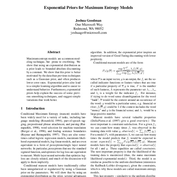 Exponential Priors for Maximum Entropy Models - ACL Anthology