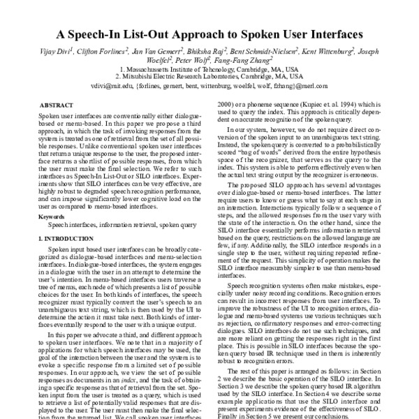 A Speech-in List-out Approach to Spoken User Interfaces - ACL Anthology